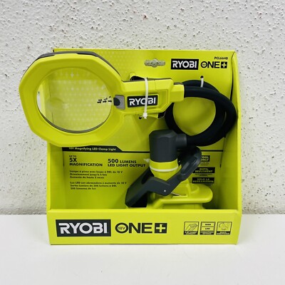RYOBI Magnifying Clamp Light 18V LED 16 in Flexible Neck Rotating Base ...