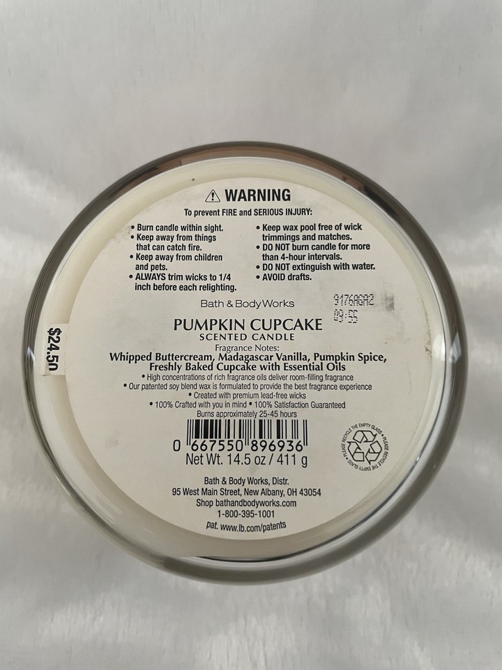 Bath & Body Works Pumpkin Cupcake 3 Wick Candle New | eBay