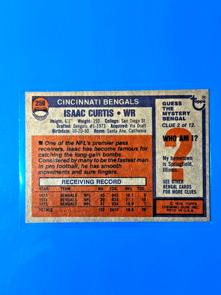 Isaac Curtis 1976 Topps Football Card #250 Cincinnati Bengals All-Pro ...