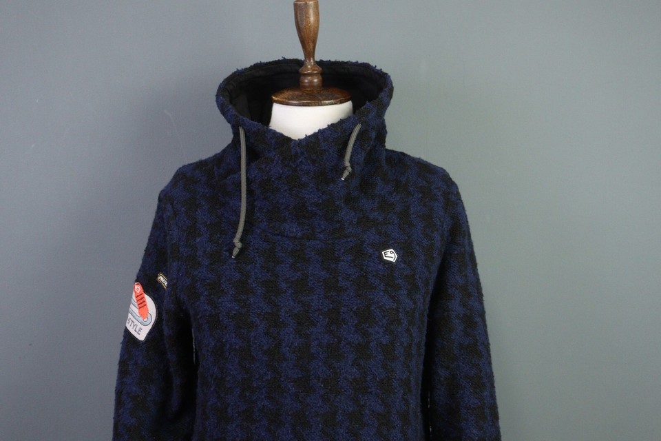 E9 Navy Blue Polyester Textured High Neck Long Sleeve Patch Sweatshirt ...