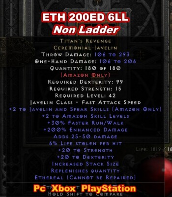 Titan's Revenge Ethereal 200/6 Diablo 2 Resurrected Non Ladder D2r SC ...
