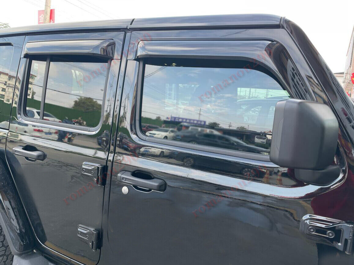 For Jeep Wrangler 2018-24 Black Side Window Visors Sun Rain Guard Vent ...