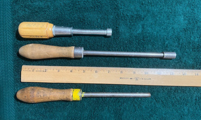 3 ~ Wooden Handle ~ Bell System Hand Tools ~ 1/4" & (2) 7/16" Nut ...
