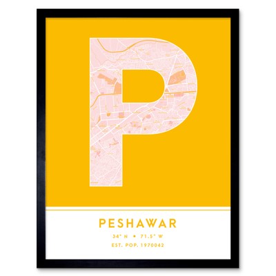 Peshawar Pakistan City Map Typography Framed Wall Art Print 12x16 In ...