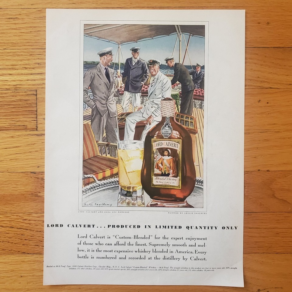 1939 Lord Calvert Custom Blended Whiskey Baltimore MD Sailing Vintage ...