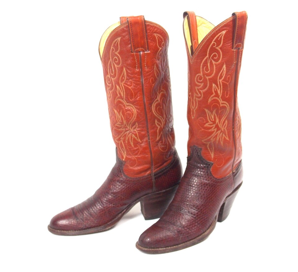 Justin Brown Snakeskin Cowboy Boots - Womens Size 6.5B Vtg Good Cond ...
