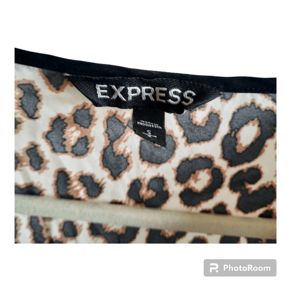 Express Leopard Print Silky Satin Short Cuffed Sleeve Top | eBay