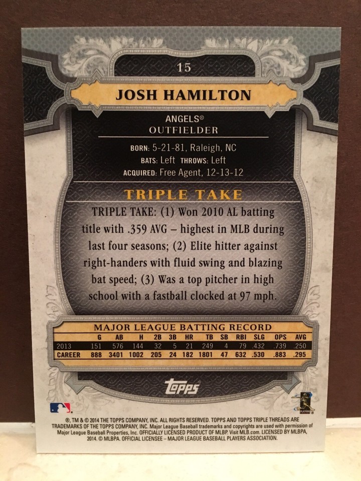 2014 Topps Triple Threads #15 Josh Hamilton Los Angeles Angels | eBay