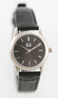 Route 66 Womens Watch Black Leather Stainless Silver Water Res Batt ...