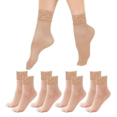 4 Pairs Women's Lace Ankle High Socks Nude Sheer Trouser Stocking Beige ...