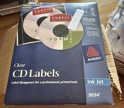 Avery 8694 ink jet clear CD labels 2 labels per sheet, 40 disc labels ...