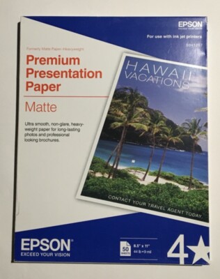 NEW/SEALED EPSON Premium Presentation Paper Matte 8.5 x11~50 Sheets ...