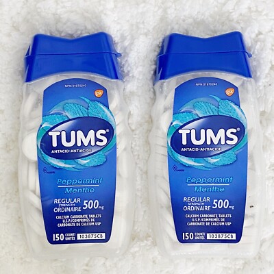 TUMS Peppermint REGULAR Strength 500mg Antacid 150 x2 Chewable Exp 2028 ...