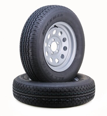 Set 2 Trailer Tire Silver Mod Rim ST205/75R15 8-Ply D 107M 5 Lug on 4.5 ...