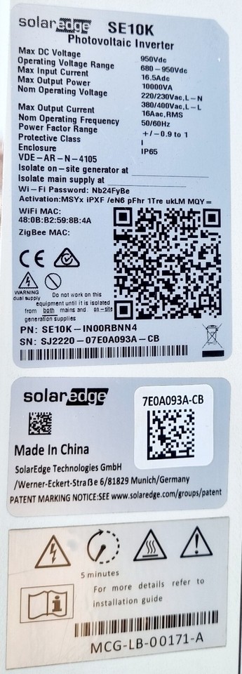 Solar Edge SE10K Photovoltaic Inverter 950Vdc 50/60Hz SE10K-IN00RBNN4 ...