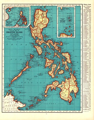 "PHILIPPINE ISLANDS, PUERTO RICO" Antique original map 1936 | eBay