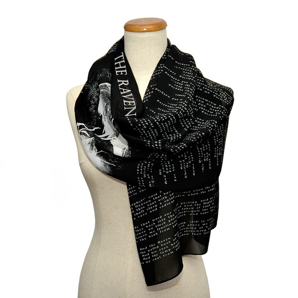 The Raven by Edgar Allan Poe Chiffon scarf. Black scarf, Goth scarf ...