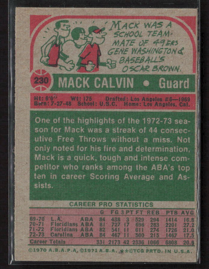1973 Topps #230 Mack Calvin Excellent | eBay