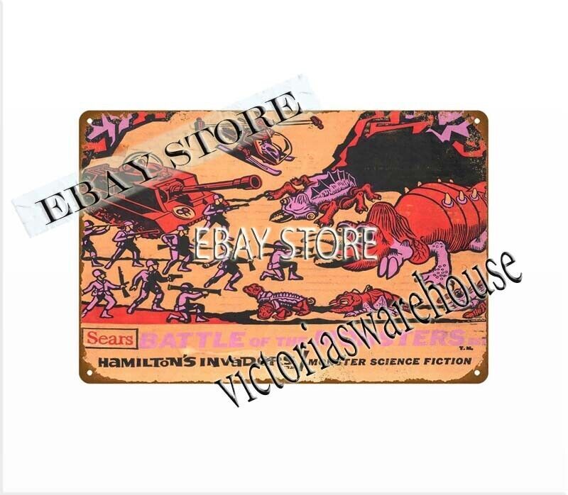 1964 HAMILTONS INVADERS BATTLE OF THE MONSTERS PLAYSET retro toy tin ...