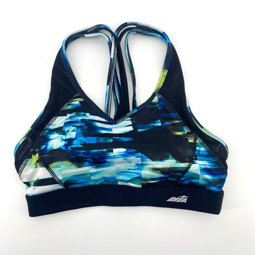 AVIA Black Green Blue Razorback Sports Bra Medium Support Sz S ...