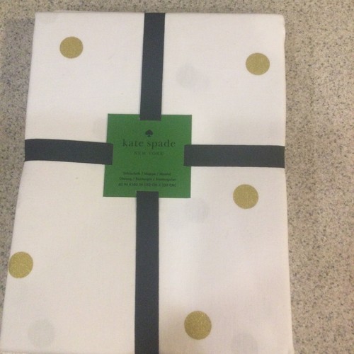 Kate Spade New York Oblong Tablecloth 60" x 102" Cotton White Gold Dot ...