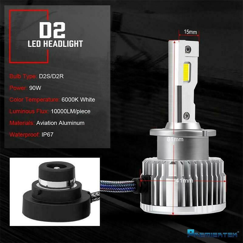 D2S D2R LED Headlight Kit Bulbs 180W 20000LM 6000K White HID Conversion ...