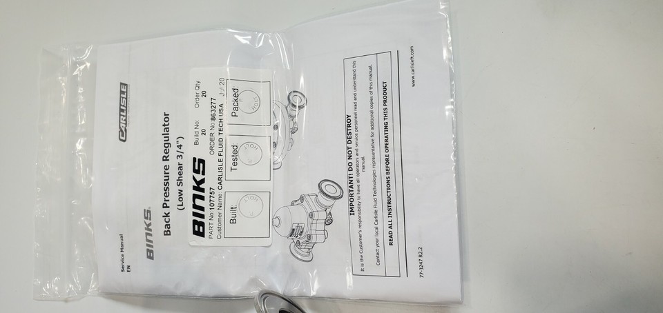 Binks 107757 Back Pressure Regulator Low Shear 3/4'' FNIP | eBay