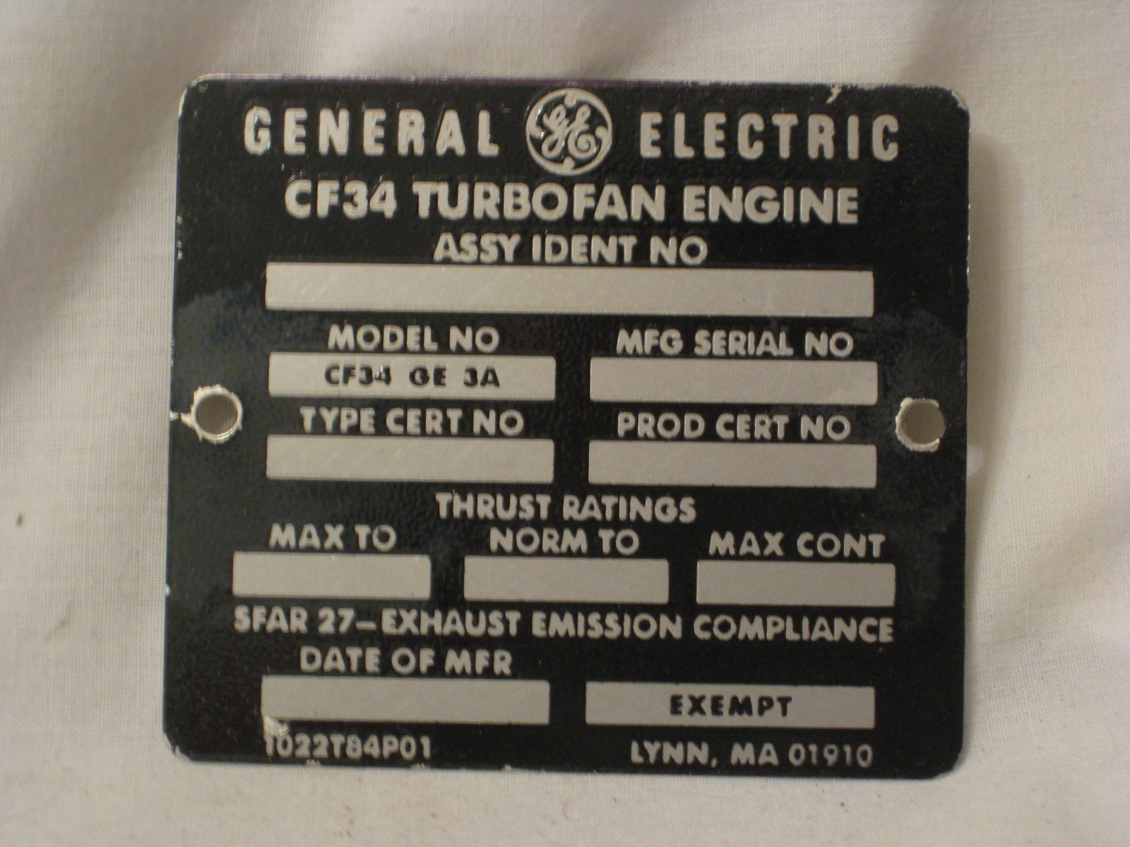 vintage GE General Electric CF34 Turbofan Aircraft Engine metal tag ...