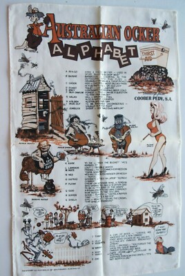 AUSTRALIAN OCKER ALPHABET COOPER PEDY TEA TOWEL UNUSED MAN CAVE BAR ...