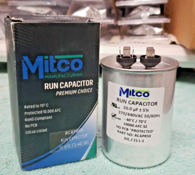 Run Capacitor 50 MFD x 370/440 VAC Round Mitco Model RCAPR50 | eBay