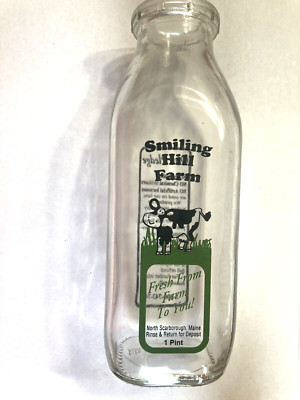 Smiling Hill Farm 1 Pint Glass Milk Bottle Our Pledge On Back | eBay
