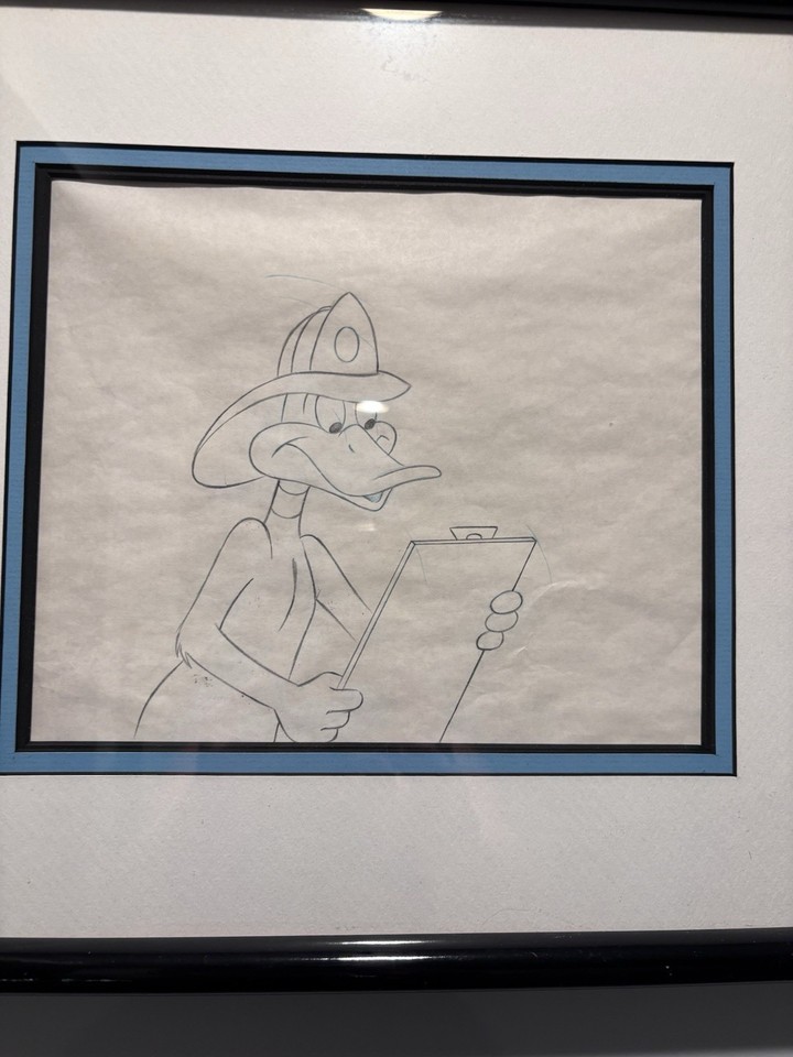 Daffy Duck Framed Signed by Mel Blanc Animation Cel & Drawing Looney ...
