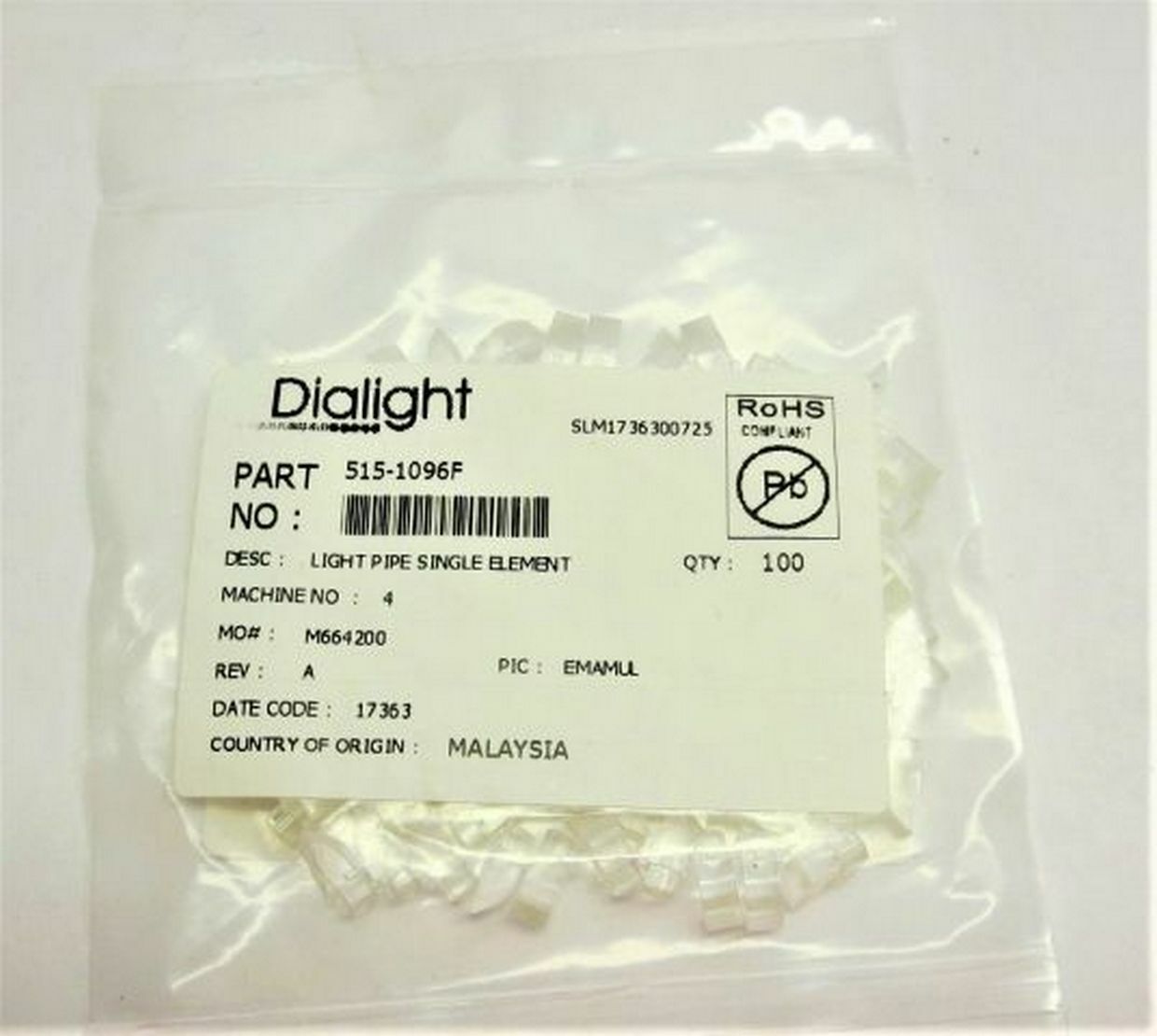 DIALIGHT 515-1096F LIGHT PIPE SINGLE ELEMENT (BAG OF 100) | eBay