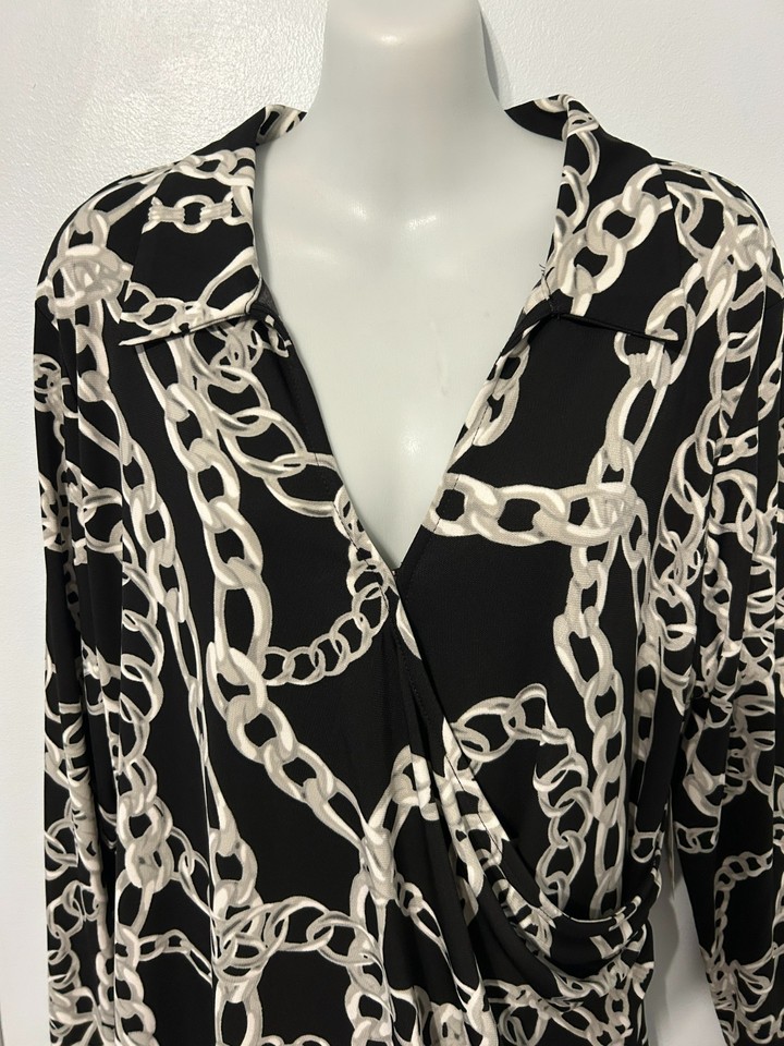 NWT I.N.C. Black Kari Combo Wrap V-Neck LS Blouse with Chain Print Plus ...