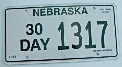 NEBRASKA 30 DAY TEMPORARY TEMP LICENSE PLATE " 1317 " NE 4 DIGIT | eBay
