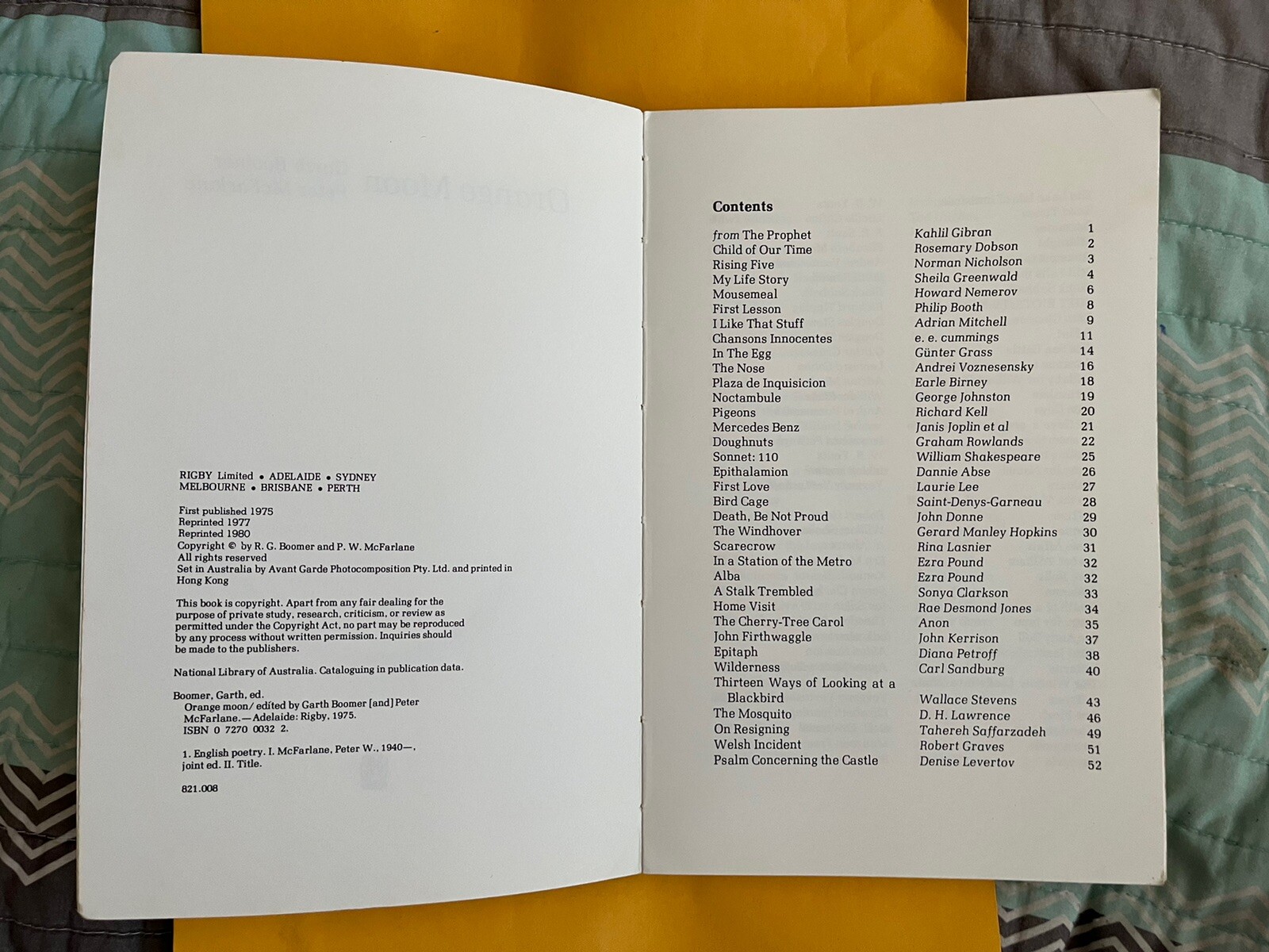 Orange Moon Poems Compilation Book Garth Boomer Peter McFarlane 1980 ...