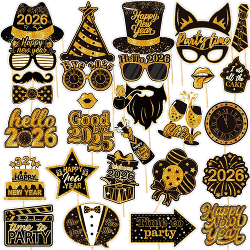 Photo Booth Props, 30PCS New Years Decorations 2026, Funny Photo Props ...