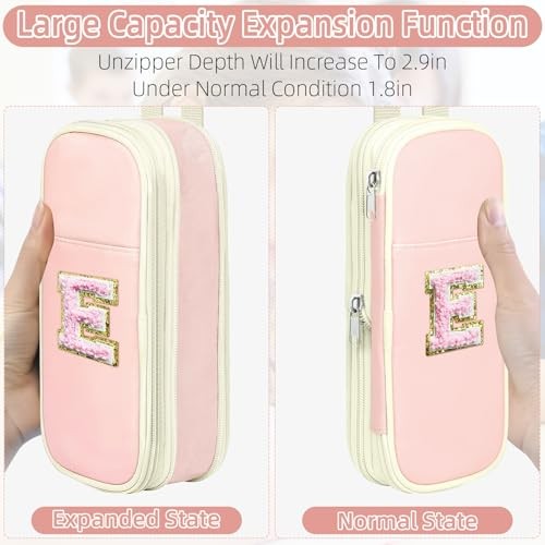 Preppy Pencil Case for Girls, Large Initial Pencil E-Embroidered letter ...