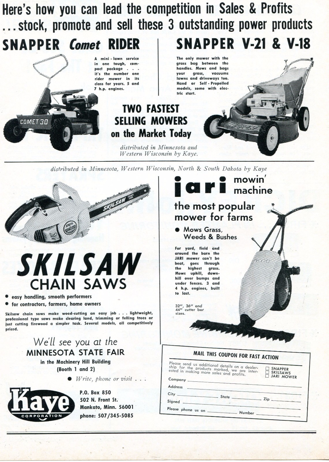 1971 Dealer Print Ad Kaye Corp Snapper Comet 30 V21 V18 Mower Skilsaw ...