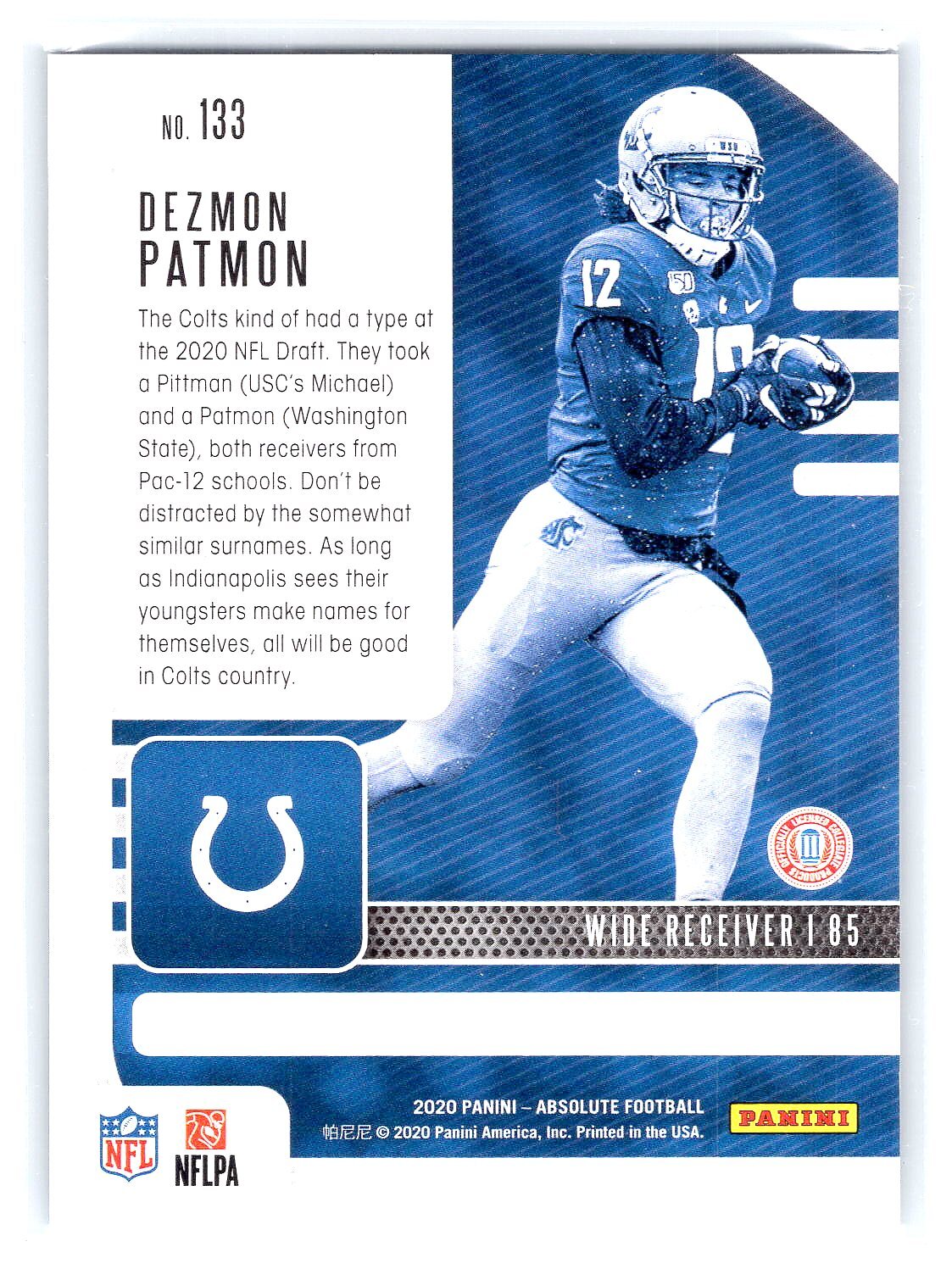2020 Panini Absolute #133 Dezmon Patmon /75 Football Indianapolis Colts ...