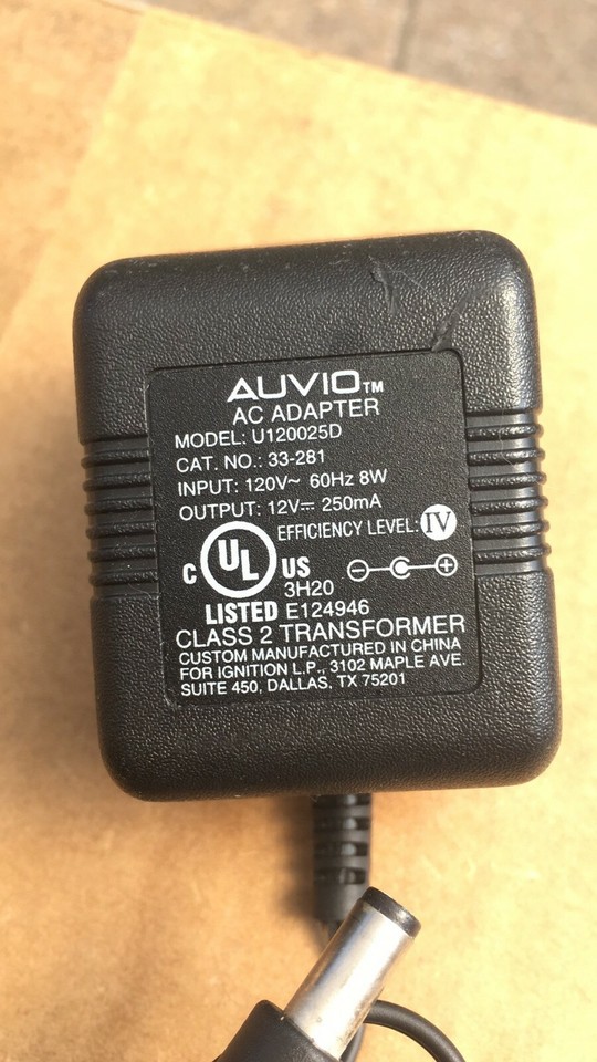 AUVIO 33-281 AC Adapter Power Supply U120025D 12 Volt 250 mA Positive ...