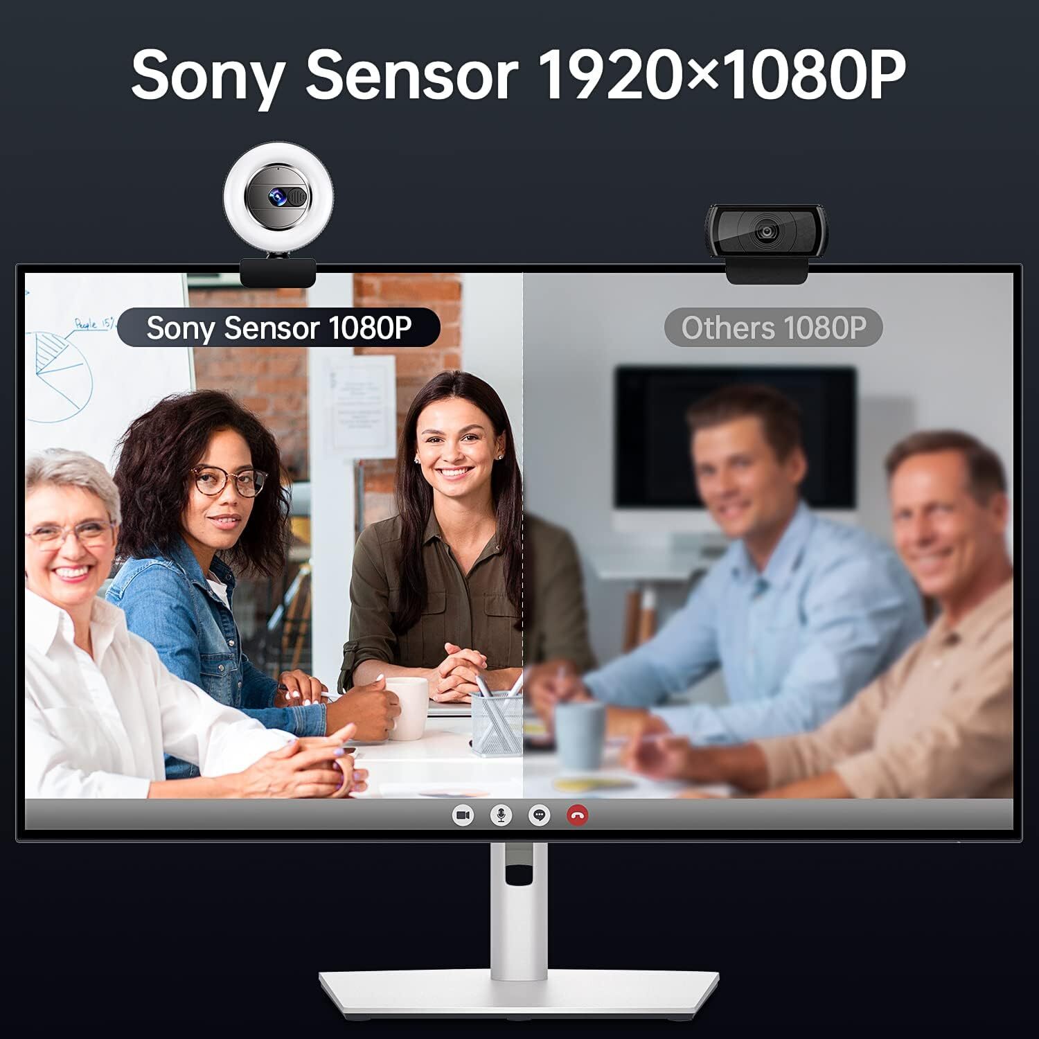 1080P FHD Webcam with Sony Sensor and Built-in Ring Light, Web Camera ...