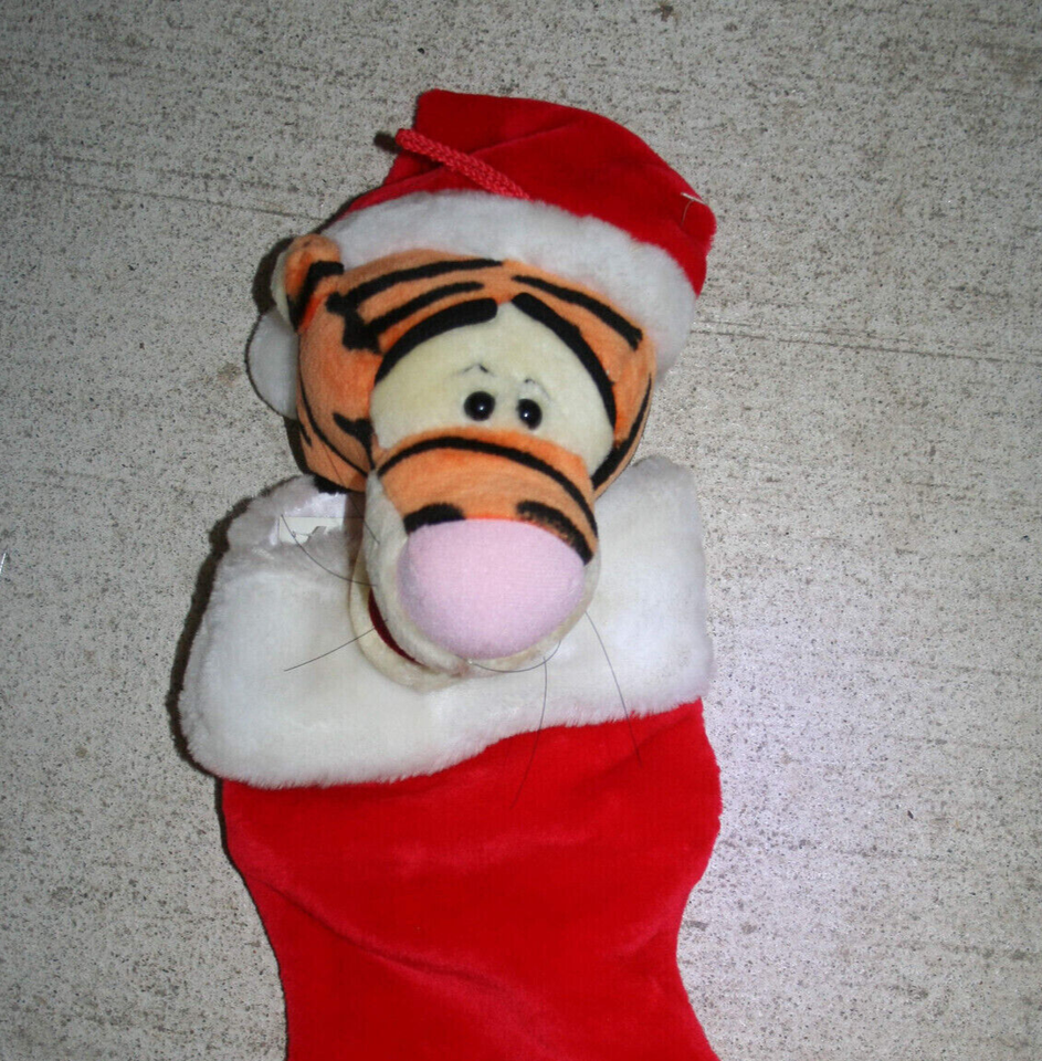 Disney Tigger 20" Christmas Stocking Plush Head Santa Hat Winnie the ...