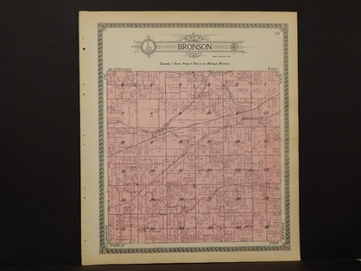 Michigan, Branch County Map, 1915 Township of Bronson L2#65 | eBay