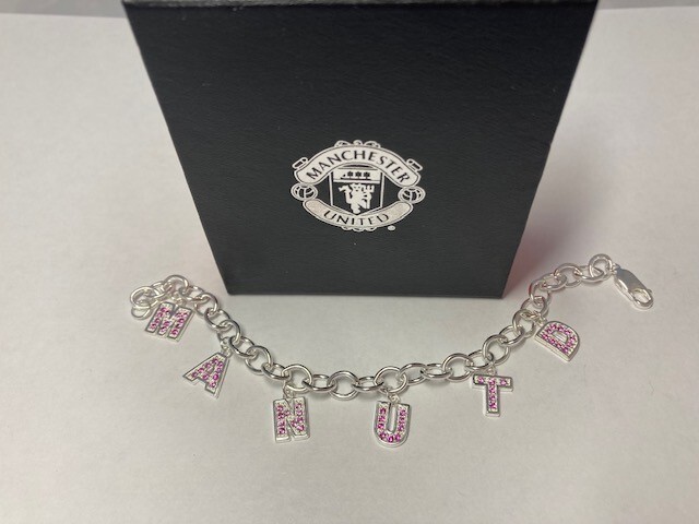 New Official Manchester United Ladies Pink C.Z Man UTD Charm Initial ...