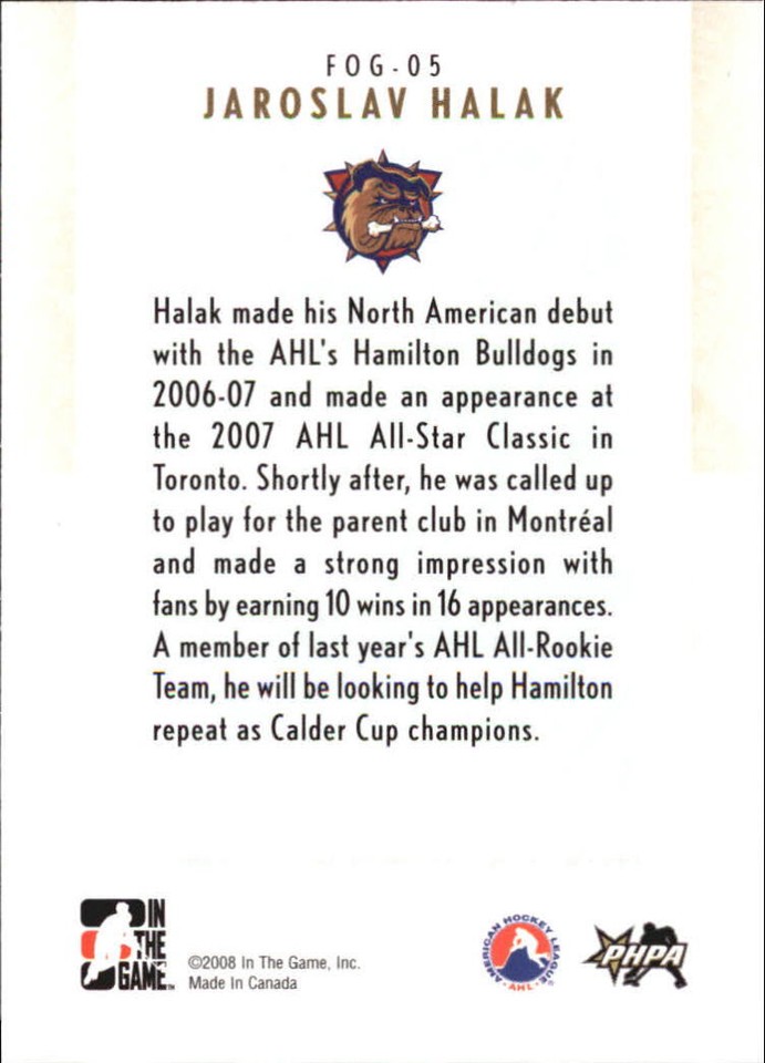 2007-08 Between The Pipes The Future of Goaltending #FOG05 Jaroslav ...