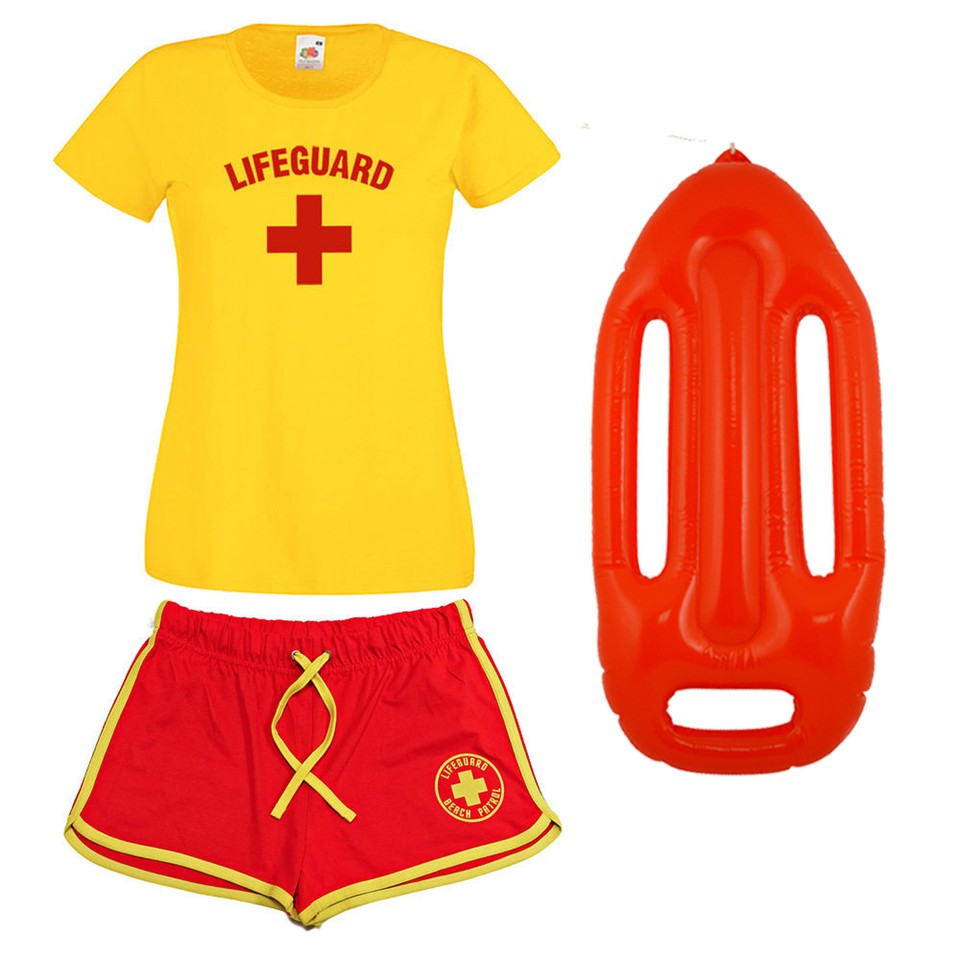 Womens 'Lifeguard +' Costume Fancy Dress Set: Ladies T-Shirt, Shorts ...