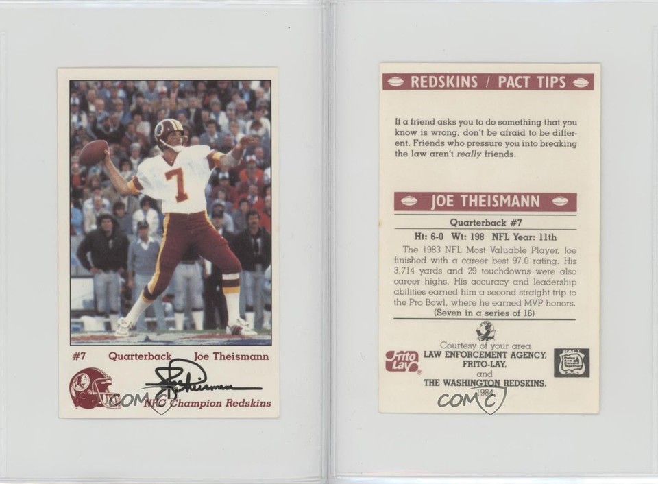 1984 Frito Lay Washington Redskins Police PACT Joe Theismann #7 1n0 | eBay