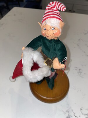 Annalee 5" Tailor's Elf Helper Sewing Santa's Hat Doll/Wood Base 2002 ...