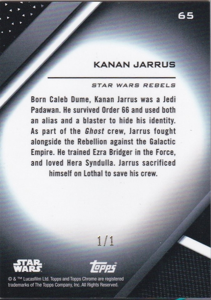 2022 Topps Star Wars Chrome Black SUPERFRACTOR Parallel Card 65 Kanan ...